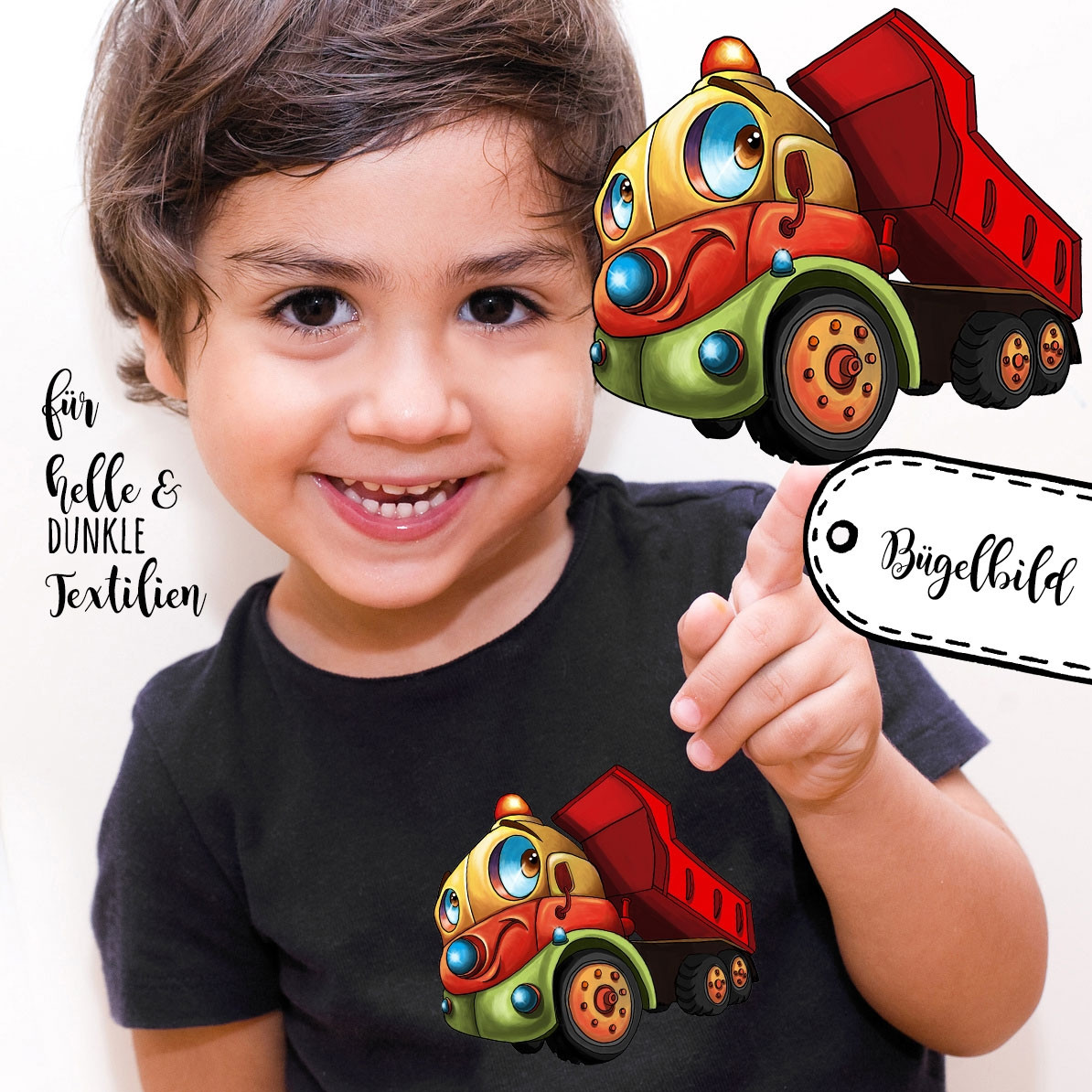 Bügelbilder Applikation Kipper Laster Bügelbild Bügelmotiv Baustellen ...