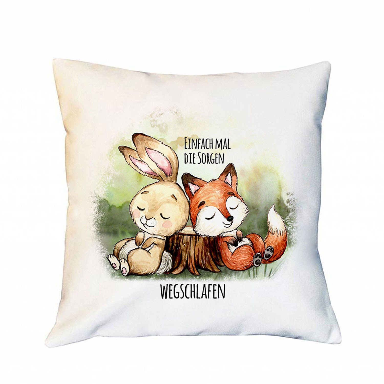 Kissen mit Hase & Fuchs Spruch Einfach Sorgen wegschlafen inklusive ...