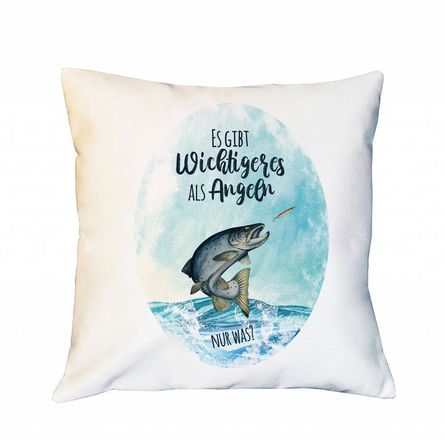 Kissen mit Meerforelle Lachsforelle Fisch Spruch Es gibt Wichtigeres ...