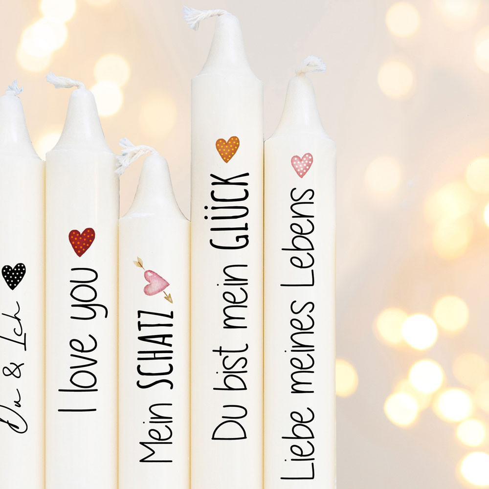 Kerzensticker Kerzentattoos Tattoofolie Valentinstag Liebe love Glück für Kerzen oder Keramik A4 ...