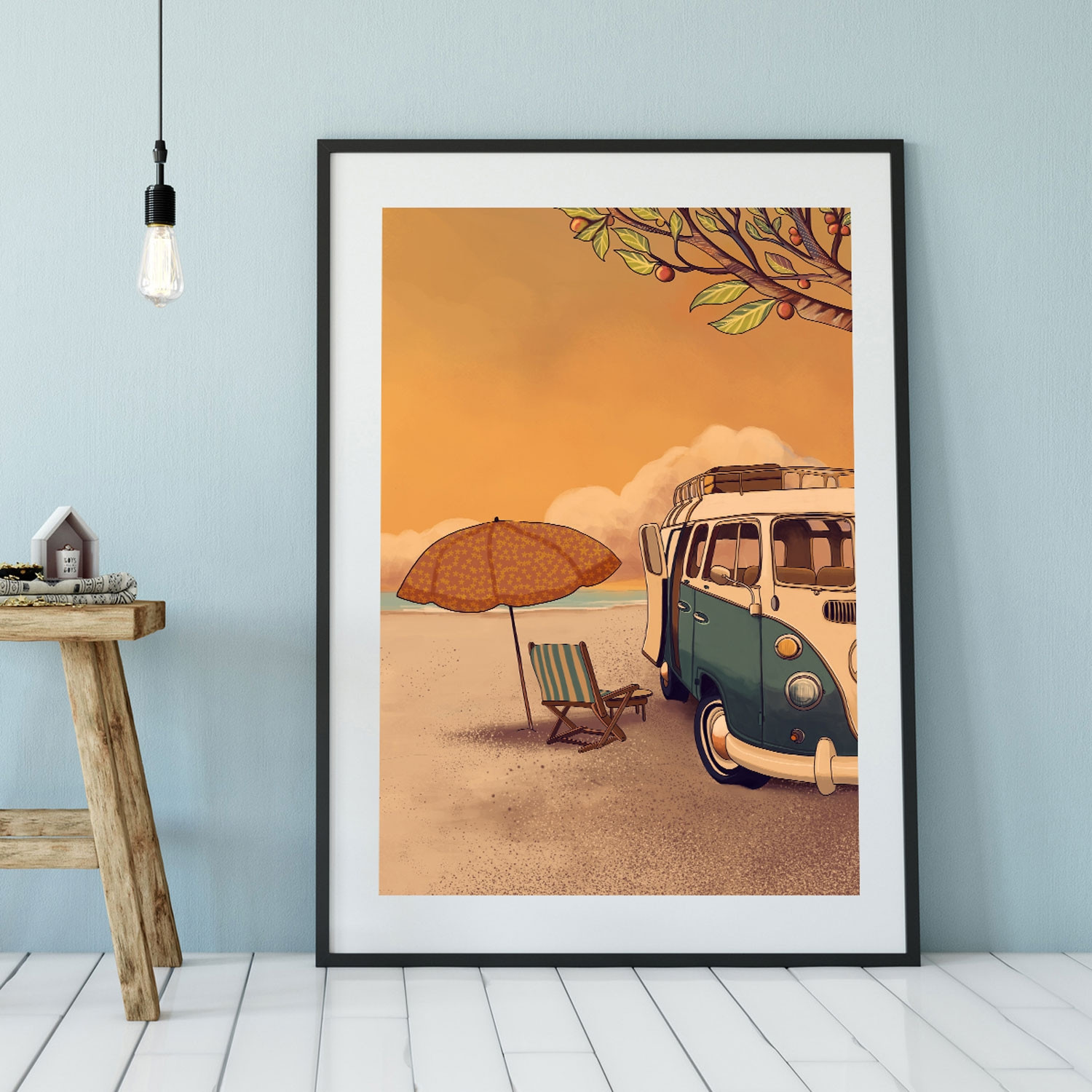 A3 Print Strand mit Bulli Autobus am Meer Poster Bus Plakat Kleinbus ...