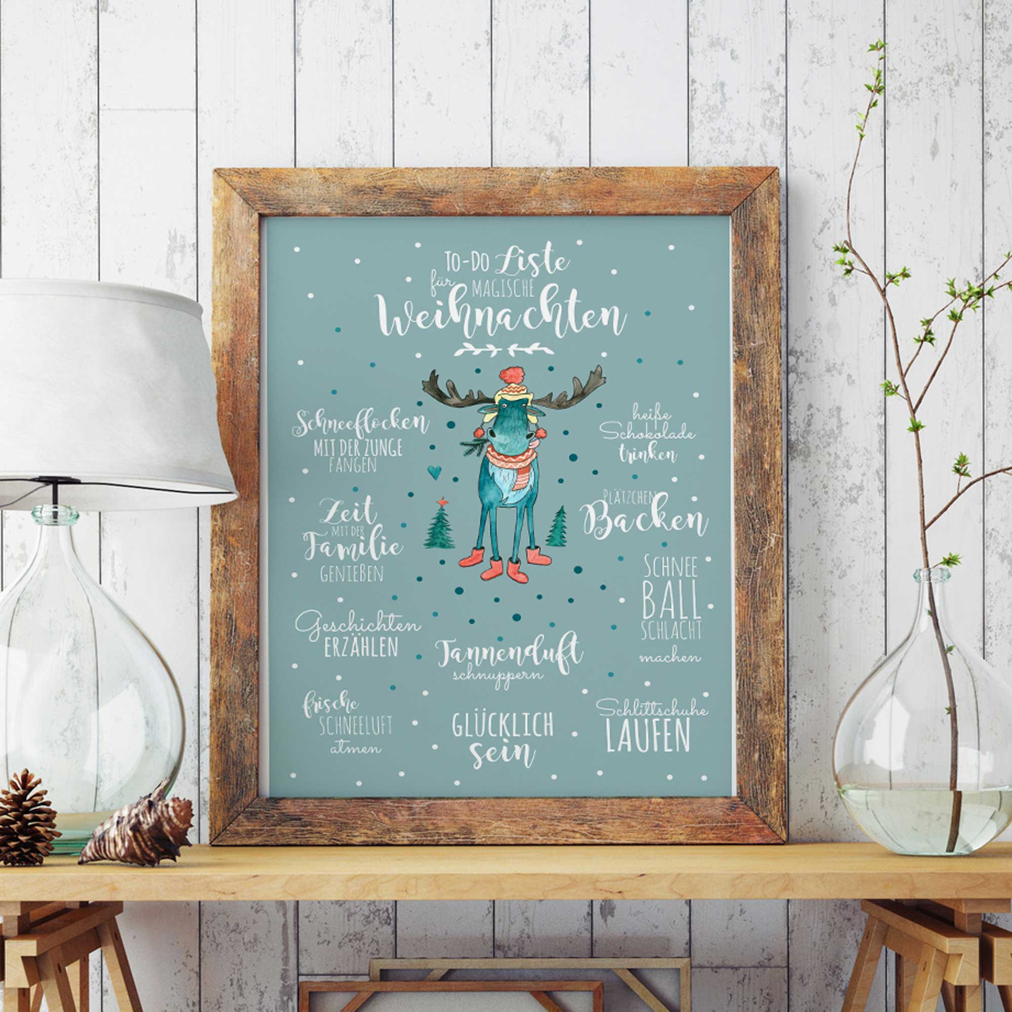 A3 Print Illustration Poster Plakat magische Weihnachten mit Rentier ... A3 Print Illustration Poster Plakat magische Weihnachten mit Rentier ...