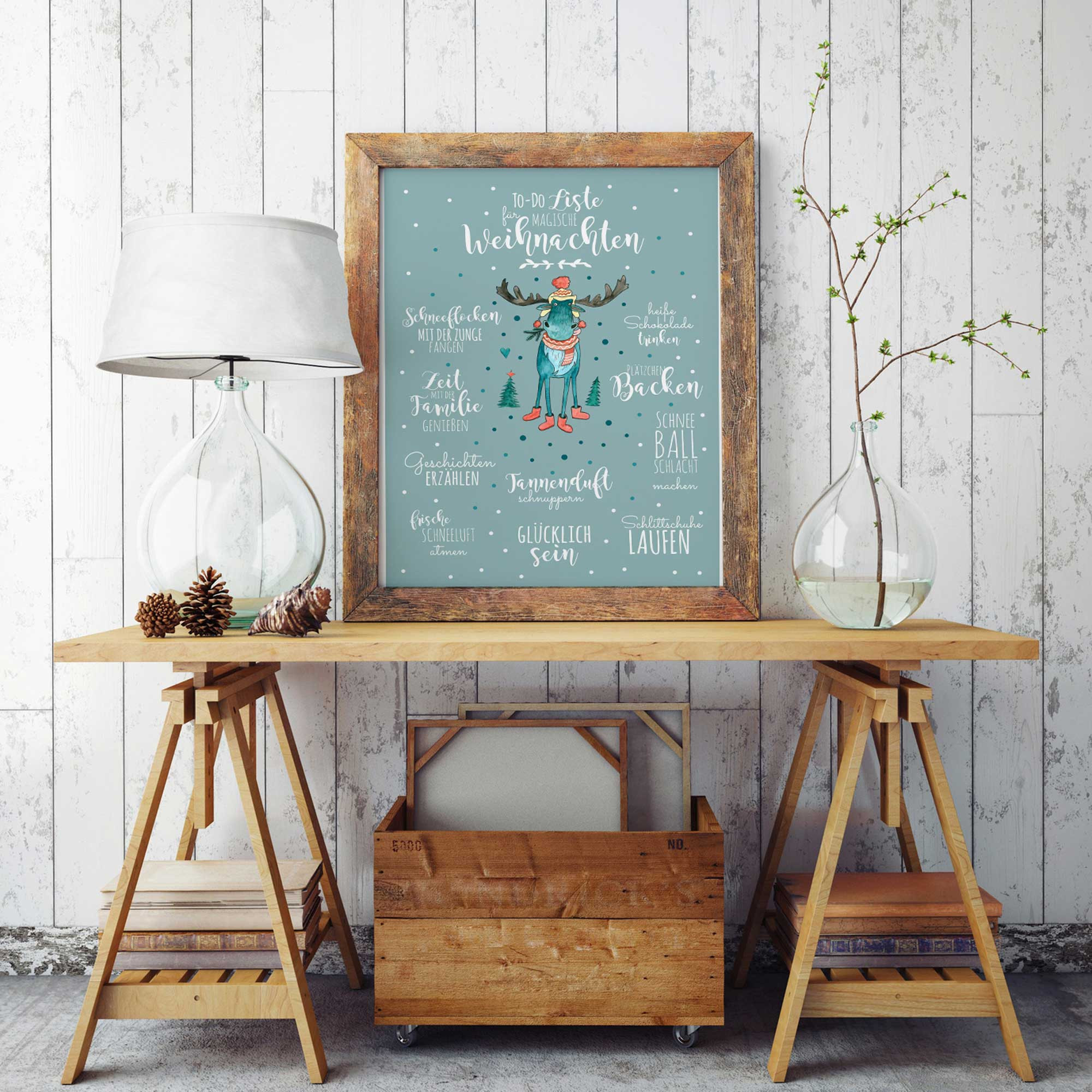 A3 Print Illustration Poster Plakat magische Weihnachten mit Rentier ... A3 Print Illustration Poster Plakat magische Weihnachten mit Rentier ...