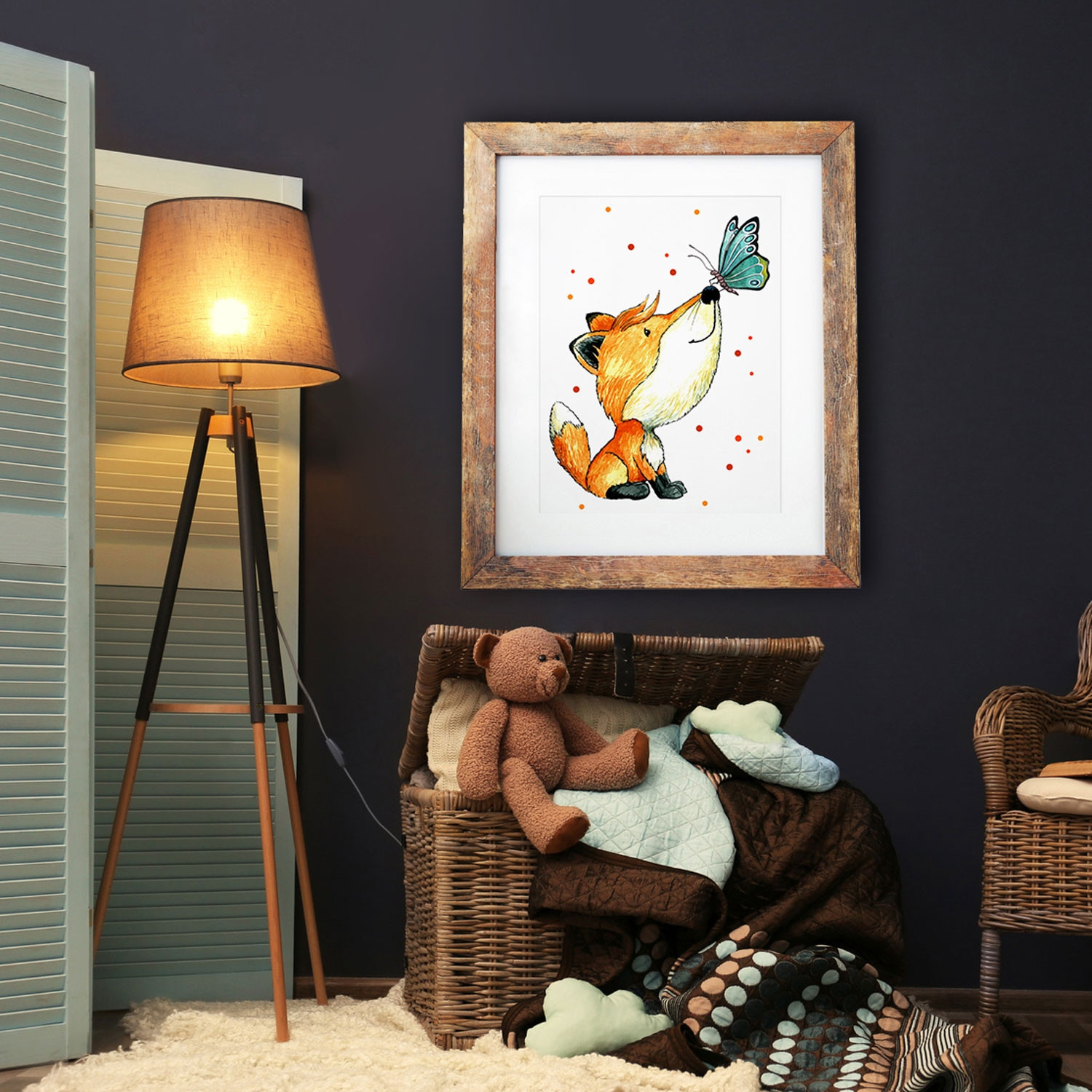 A3 Print Fuchs Illustration Poster Plakat Druck mit Fuchmotiv Schmetterling und Punkte p89 ...