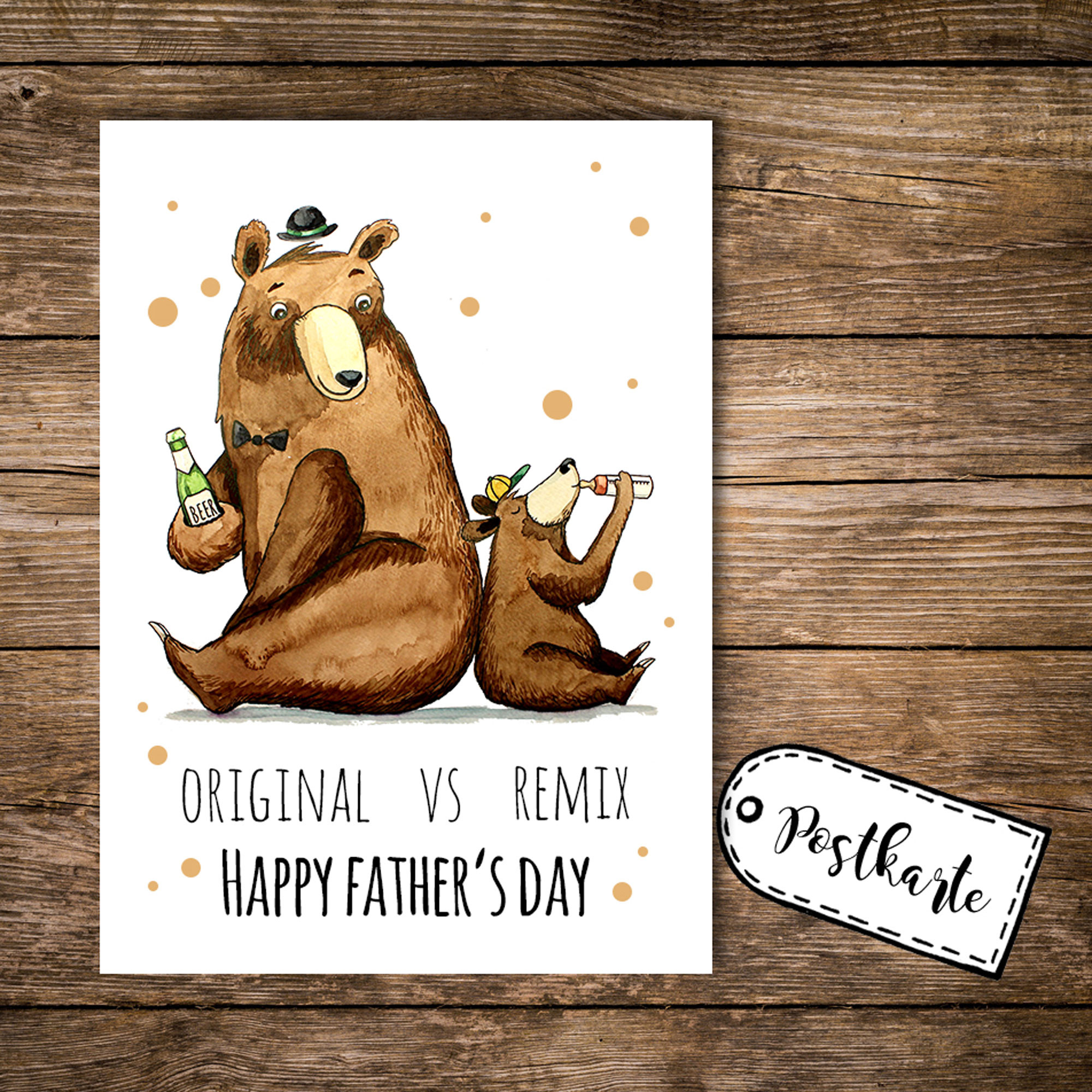 A6 Postkarte Print Vatertag Bären mit Spruch Original vs Remix Happy ...