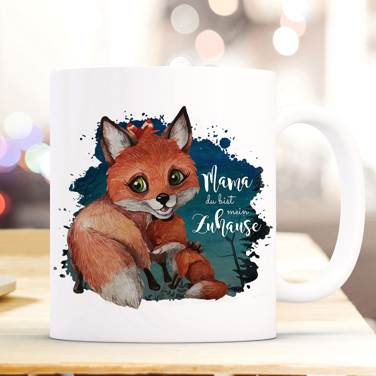 Tasse Becher Fuchs Fuchsmama mit Junges & Spruch Mama mein Zuhause ...