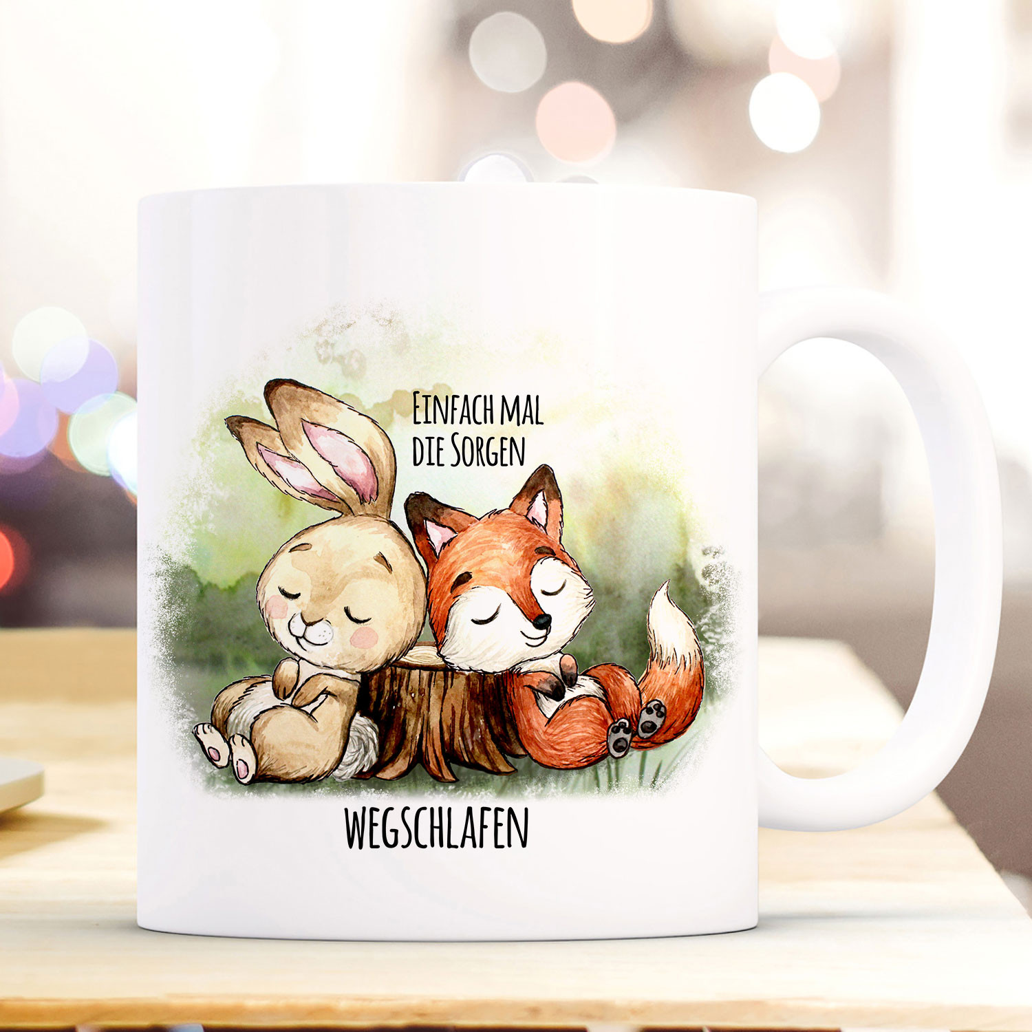 Tasse Becher Motiv Hase & Fuchs Spruch Einfach Sorgen wegschlafen ...