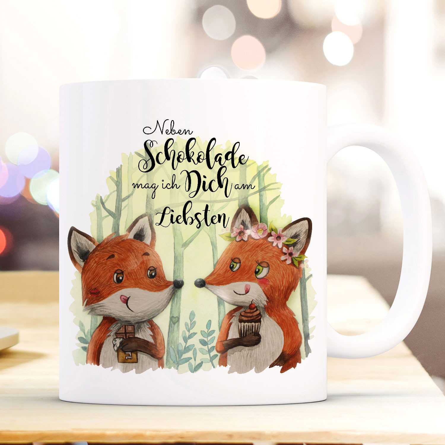 Tasse Becher Motiv Fuchs Pärchen Spruch Neben Schokolade mag ich Dich ...