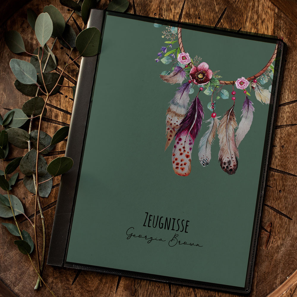 Zeugnismappe 10er 20er Hülle Deckblatt A4 Traumfänger verschiedene Farben personalisierbar ...