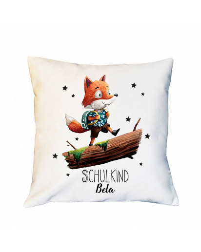 Kissen Einschulung mit Fuchs & Schultasche Dekokissen Zierkissen bedruckt mit Spruch Schulkind ...