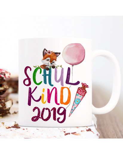 Tasse Becher zur Einschulung Geschenk Schulstart Fuchs Fuchsmädchen Schultüte Spruch Schulkind ...