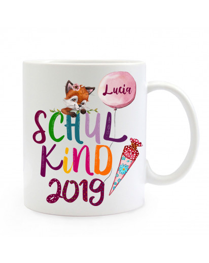 Tasse Becher zur Einschulung Geschenk Schulstart Fuchs Fuchsmädchen Schultüte Schulkind mit ...